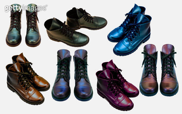 A set of boots. Casual shoes different colors and angles. Shoes ...