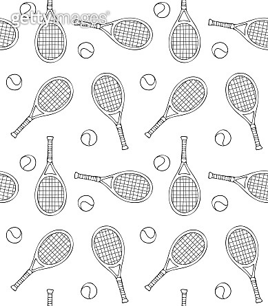 Vector seamless pattern of hand drawn doodle sketch tennis rackets and ...