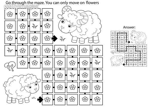 Maze or Labyrinth Game. Puzzle. Coloring Page Outline Of cartoon sheep ...