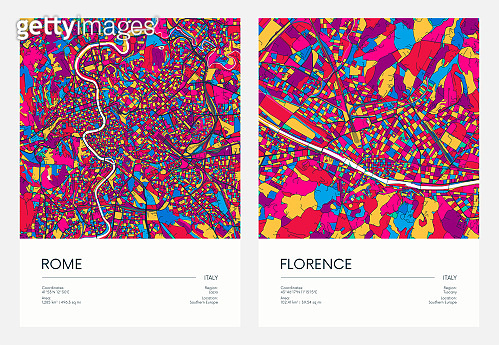 Color detailed road map, urban street plan city Rome and Florence with ...