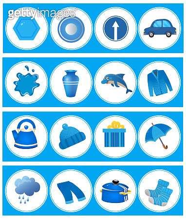 Blue color. Matching game, education game for children. Puzzle for kids ...