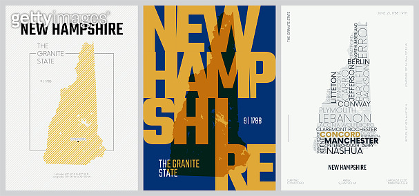 9 of 50 sets, US State Posters with name and Information in 3 Design ...