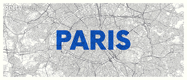 City map Paris, detailed road plan widescreen vector poster 이미지 ...