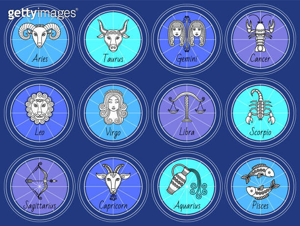 Astrological collection, vector 12 zodiac signs. Set of zodiac icons ...