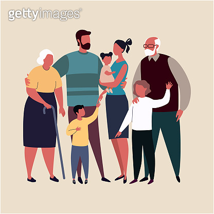 Three generations of a family together. Vector illustration in flat ...