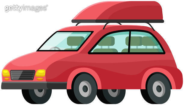 Red family car for driving into woods. Transport for traveling around ...