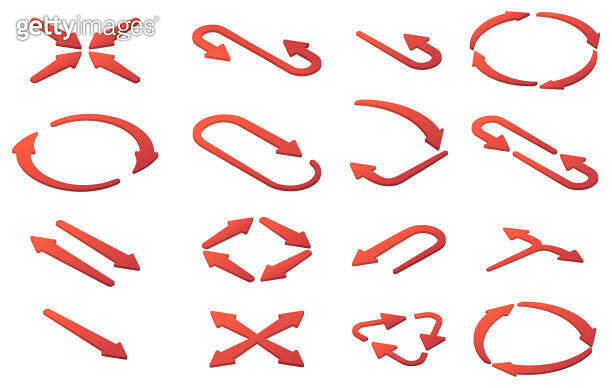 Isometric illustrations of red arrows in different directions 이미지 ...