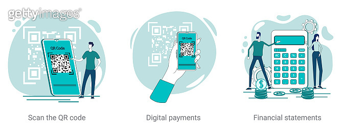 QR code scanning,digital payments, and financial calculations 이미지 ...