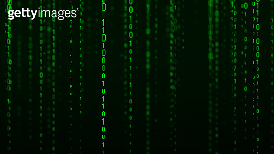 Technology binary code. Random falling digits on screen. Hacked software. Matrix sciense ...