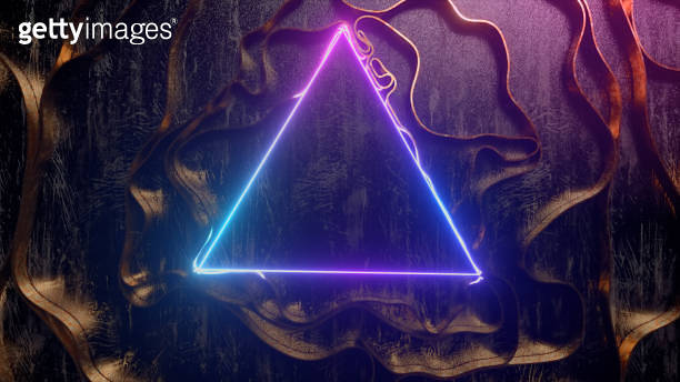 Abstract neon background. Bright neon triangle interact with dynamic ...