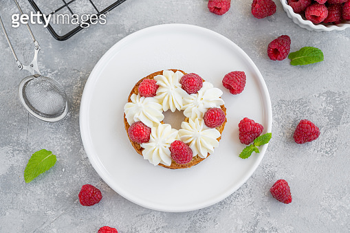 Choux pastries. Choux rings with cream of cream cheese or cottage ...