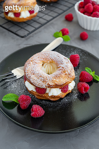 Choux pastries. Choux rings with cream of cream cheese or cottage ...
