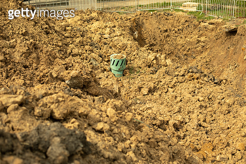 Dug up land at a construction site. Dug up soil in the city ...