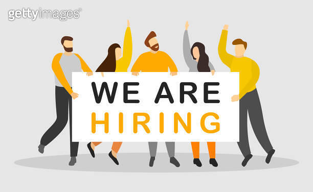 We are hiring. Group of people are holding Paper sticker for ...