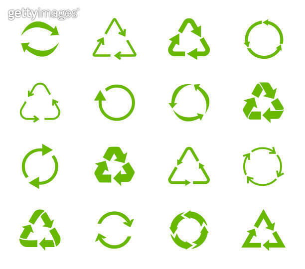 Recycle icons set. Recycling and rotation arrow symbols. Reuse signs ...