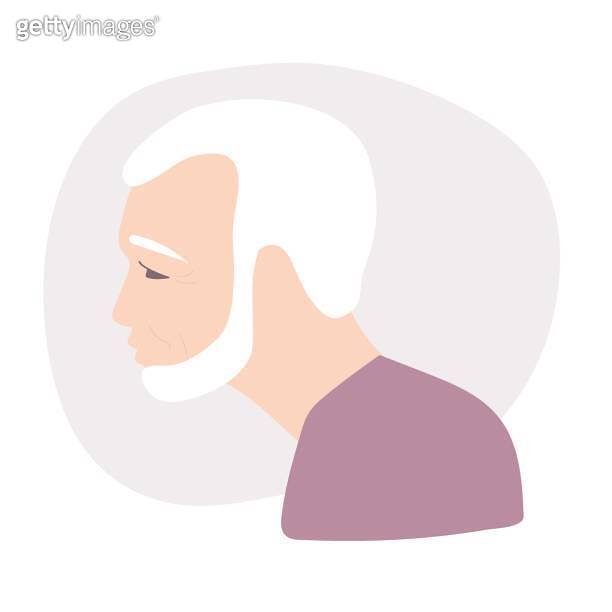 Elderly man with gray hair beard and wrinkles. Male Portrait in profile ...