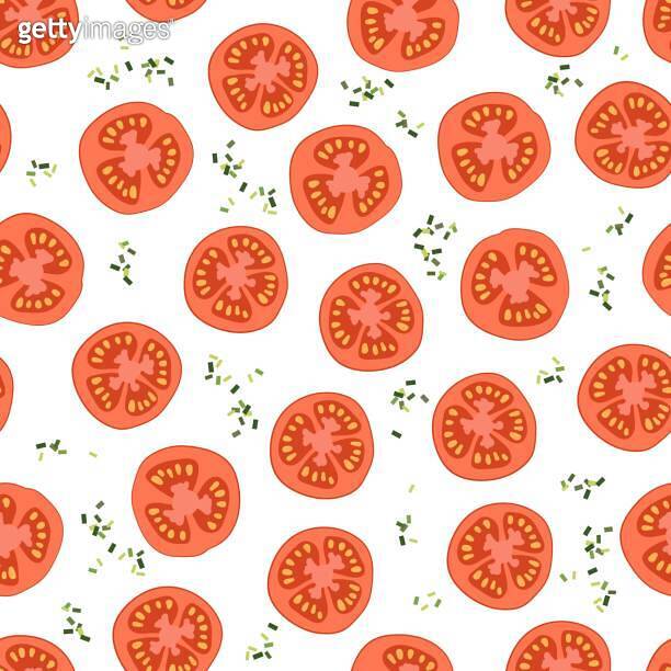 Tomato slice seamless pattern. Overhead view of isolated red colour ...