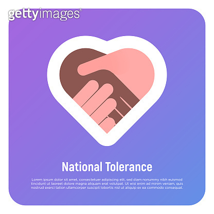 National tolerance flat icon. Handshake in heart shape. Multicultural ...