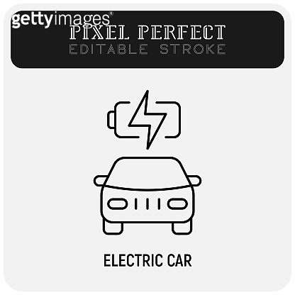 Electric car is charging. Thin line icon. Eco transport. Electromobile ...