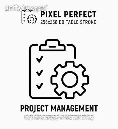 Project management thin line icon. Clipboard with checklist and ...