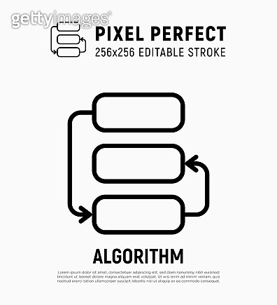 Algorithm thin line icon. Flowchart. Organization of process. Pixel ...