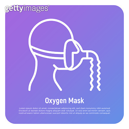 Oxygen mask thin line icon. Lack of oxygen, difficulty breathing ...
