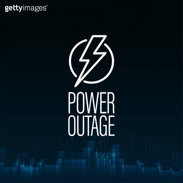 Power Outage, dark blue digital poster with warning sign and abstract ...