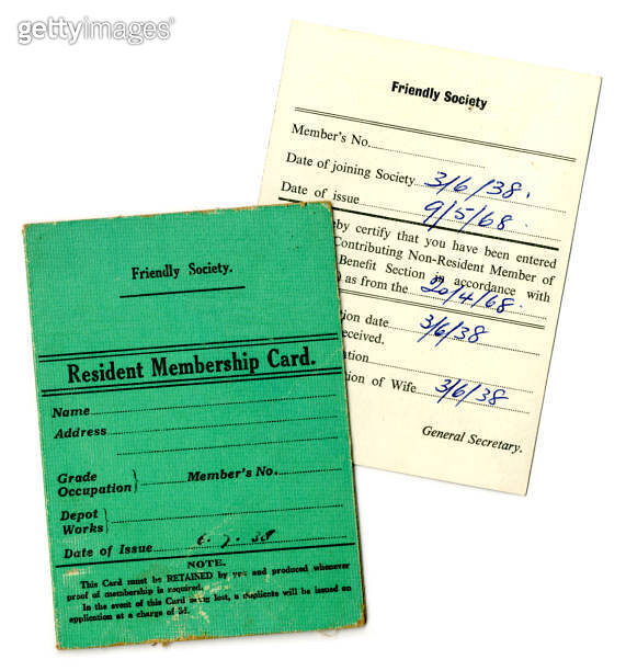 Old British friendly society membership cards, 1938 and 1968 이미지 ...