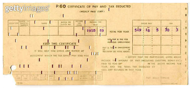 Old British P60 Certificate Of Pay And Tax Deducted 1958 59 이미지