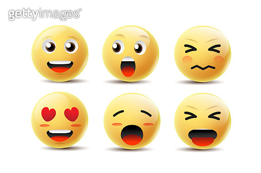 Emoji Feeling Faces Vector. Communication Chat Elements in yellow ball ...