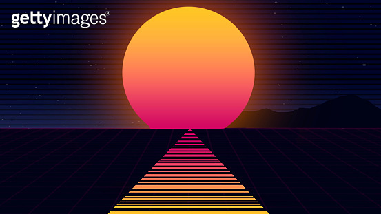 Beautiful beach evening, sunset, synth wave and retro wave, vaporwave ...