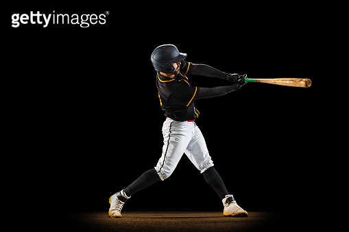 Professional baseball player, pitcher in sports uniform and equipment ...