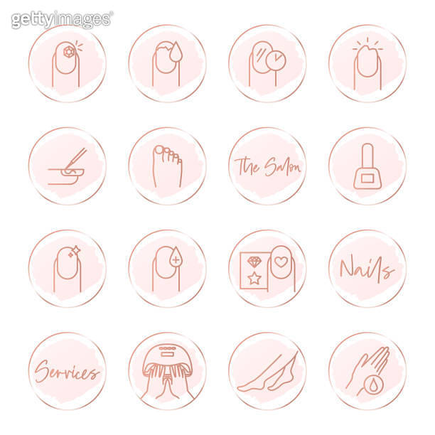 Nails social media highlight cover, manicure icons set 이미지 (1340890994 ...