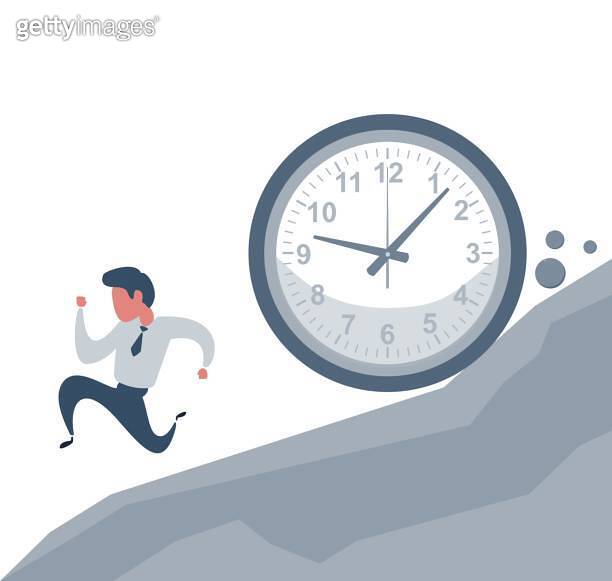 Concept of missing deadline, bad time management. Scene of tired ...