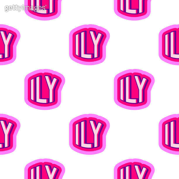 Cute seamless pattern with “ILY” ("I Love You") word patches isolated ...