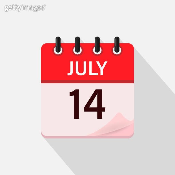 July 14, Calendar icon with shadow. Day, month. Flat vector ...