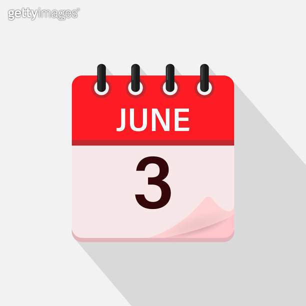 June 3, Calendar icon with shadow. Day, month. Flat vector illustration ...
