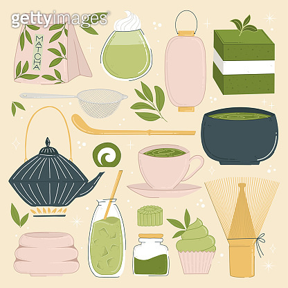 Cute set with matcha Vector Illustration 이미지 (1320577554) - 게티이미지뱅크