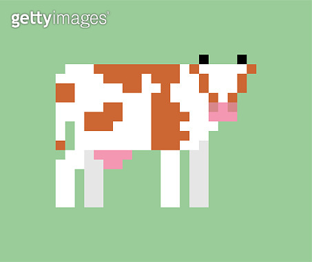 Cow pixel art. 8 bit farm animal cartoon. vector illustration ...