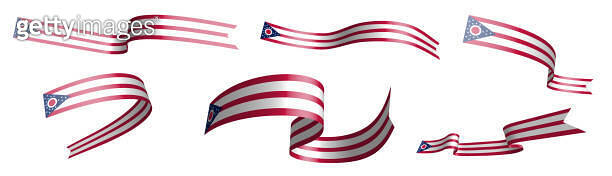 Set of holiday ribbons. Flag of american state of Ohio waving in wind ...
