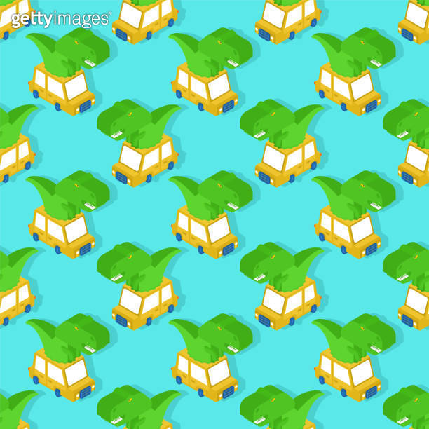 Dinosaur in car pattern seamless. Tyrannosaurus rides auto background ...