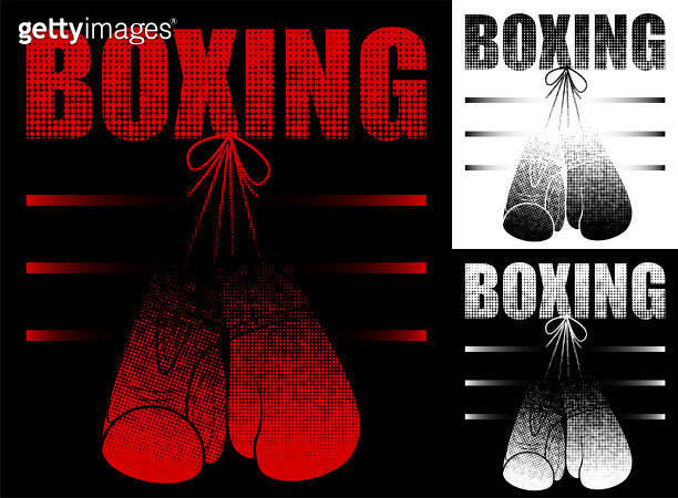 Boxing emblem. Inscription with name of sport game BOXING from dots ...