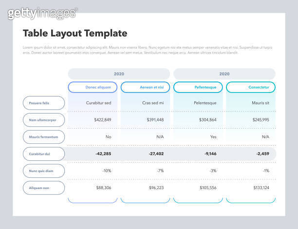 Modern business advanced table layout template with place for your ...