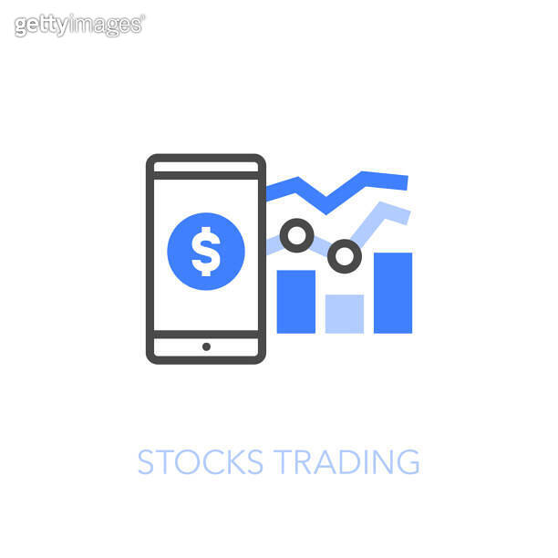 Stocks trading symbol with a cellphone and financial graphs 이미지 ...