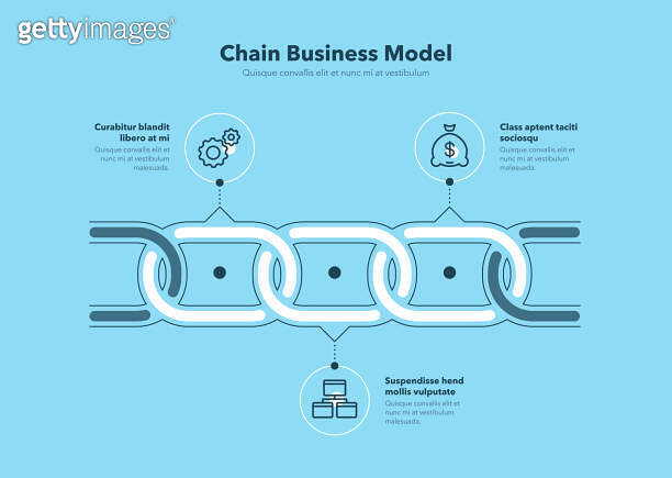 Simple infographic for chain business model with 3 process steps - blue ...