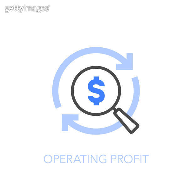 Operating profit symbol with a magnifier and process arrows (1324698789 ...