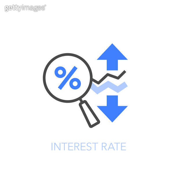 Interest rate symbol with a magnifier and growing and decreasing rate ...