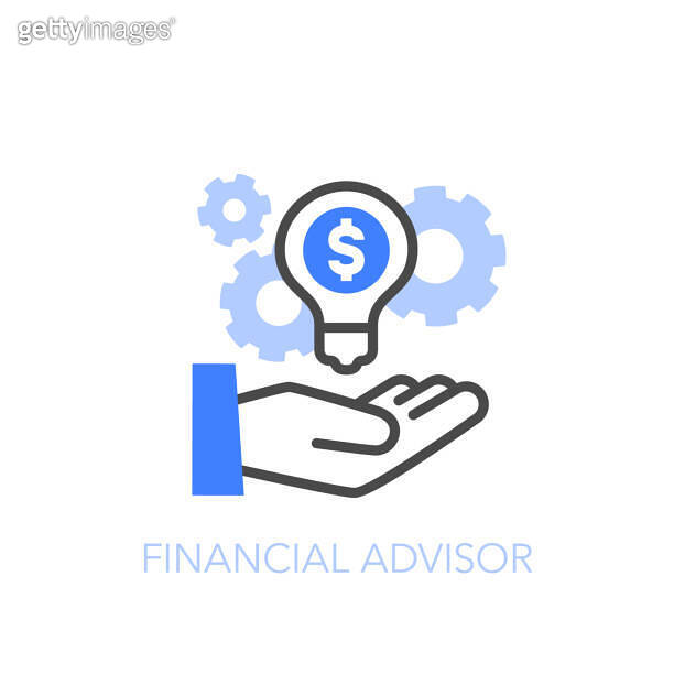 Financial advisor symbol with a human hand and a light bulb 이미지 ...