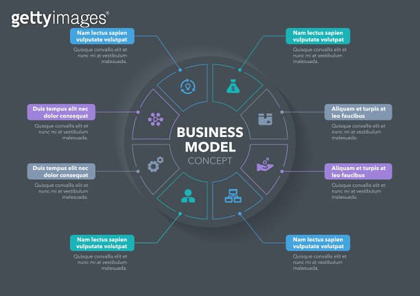 Modern concept for business model diagram with eight steps and place ...