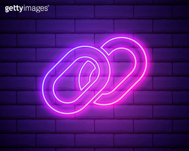 Link icon. Hyperlink chain symbol. Simple icon. Pink neon style on ...